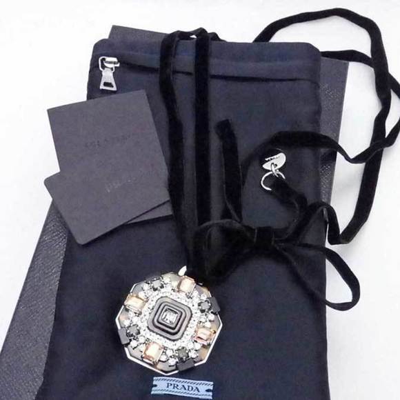 Prada | Jewelry | Prada Prada Necklace Pendant Metal Rhinestone Velvet ...